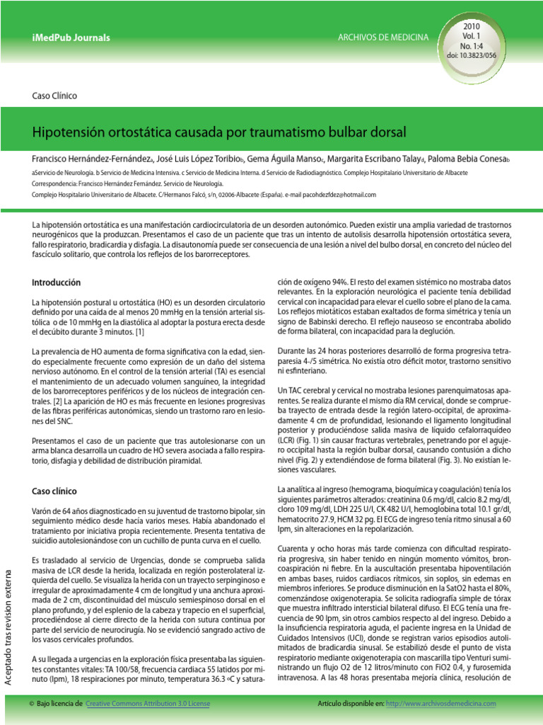 Hipotensin Ortosttica Causada Por Traumatismo Bulbar Dorsal | PDF ...