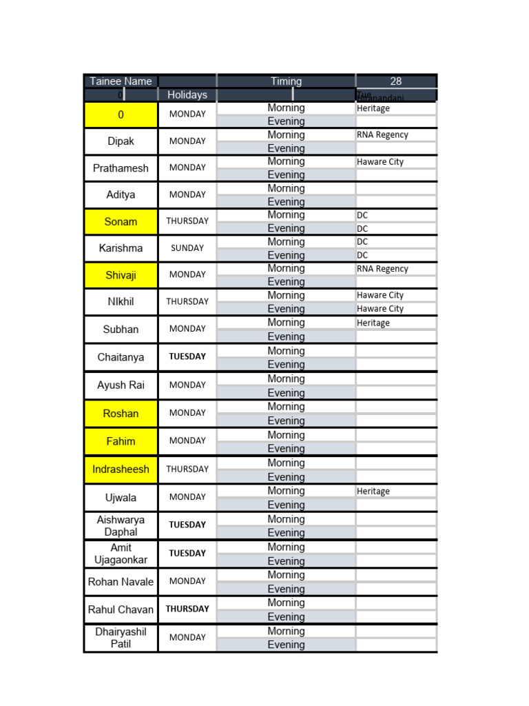 Monthly Manpower Plan Personal Data 28-Jan-2020 To 3-Feb-2020 | PDF