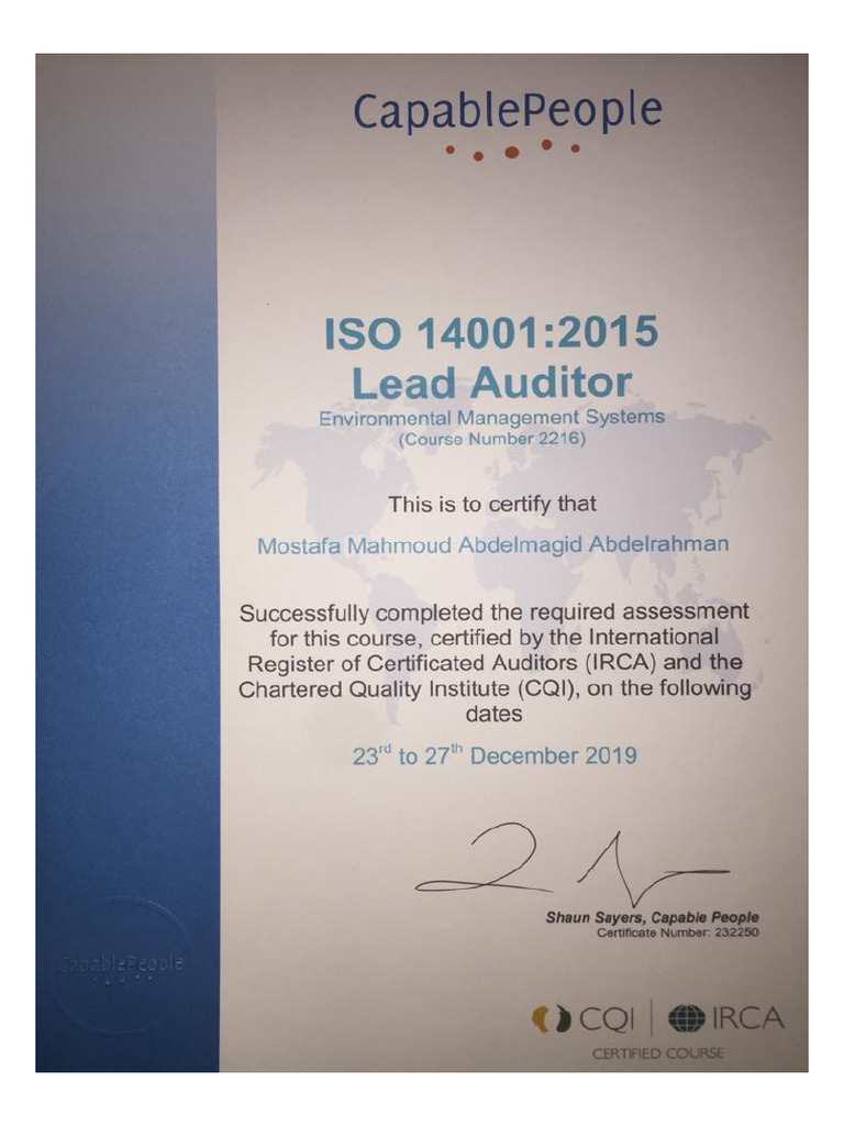 ISO 14001 Certificate Lead Auditor | PDF