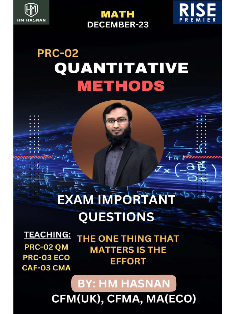 CH Wise Maths IMP Questions by HM Hasnan | PDF | Time Value Of Money | Net Present Value