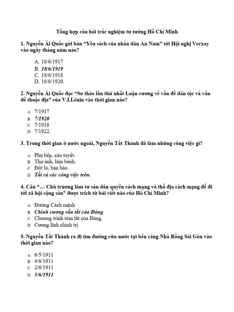 Ngan Hang Cau Hoi Trac Nghiem Tu Tuong Ho Chi Minh | PDF