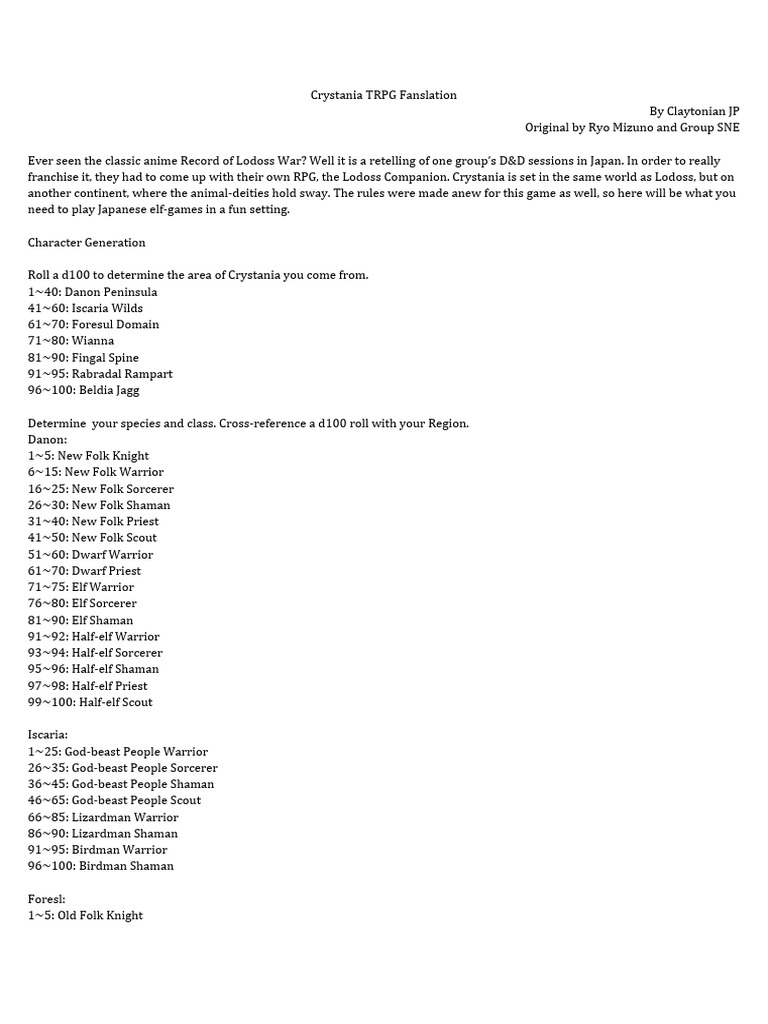 Crystania TRPG Fanslation | PDF