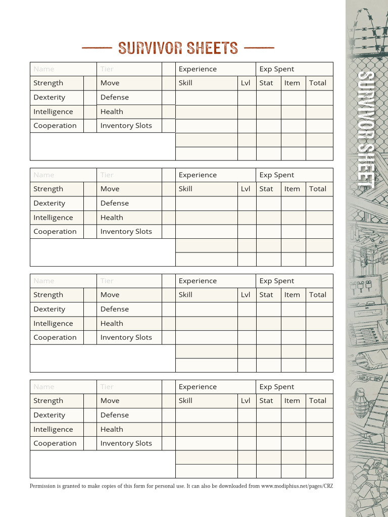 Survivor and Community Management Sheet | PDF | Role Playing Video ...
