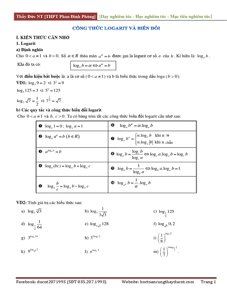 Công TH C Logarit - Phát Hs | PDF