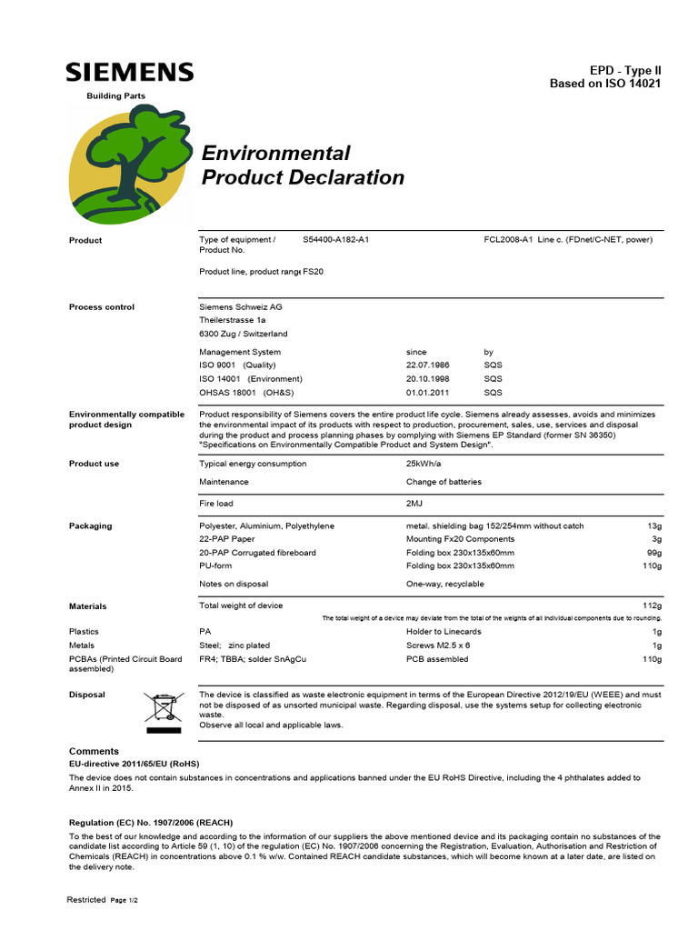 A6V11573971_Environmental Product Declaration - FCL2008-A1_en | Download Free PDF | Printed ...