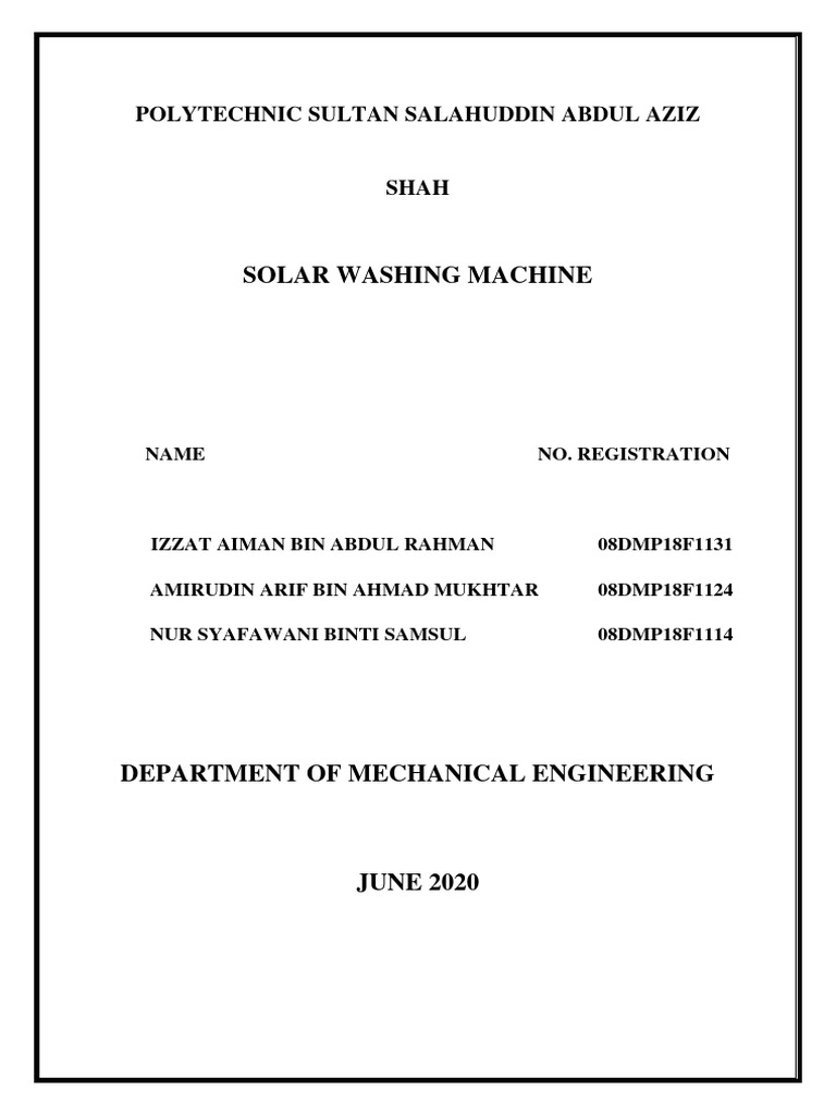 Solar Washing Machine | PDF | Photovoltaic System | Methodology