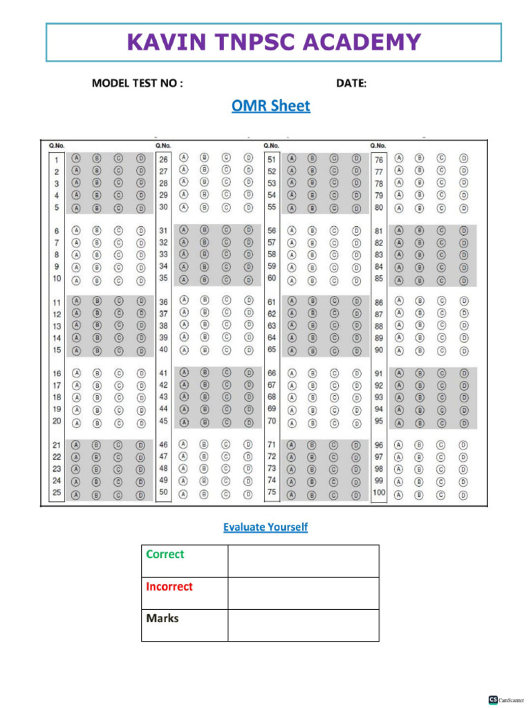 Omr Sheet - Kavin TNPSC Academy | PDF