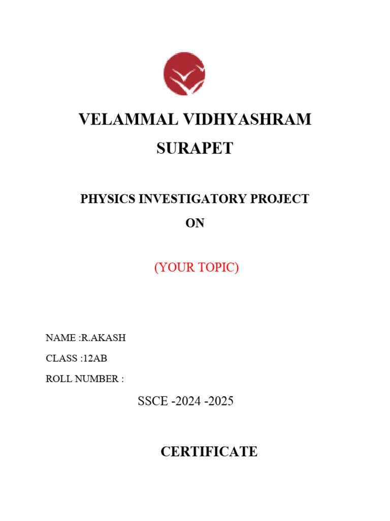 Cover Page For Physics Project | PDF