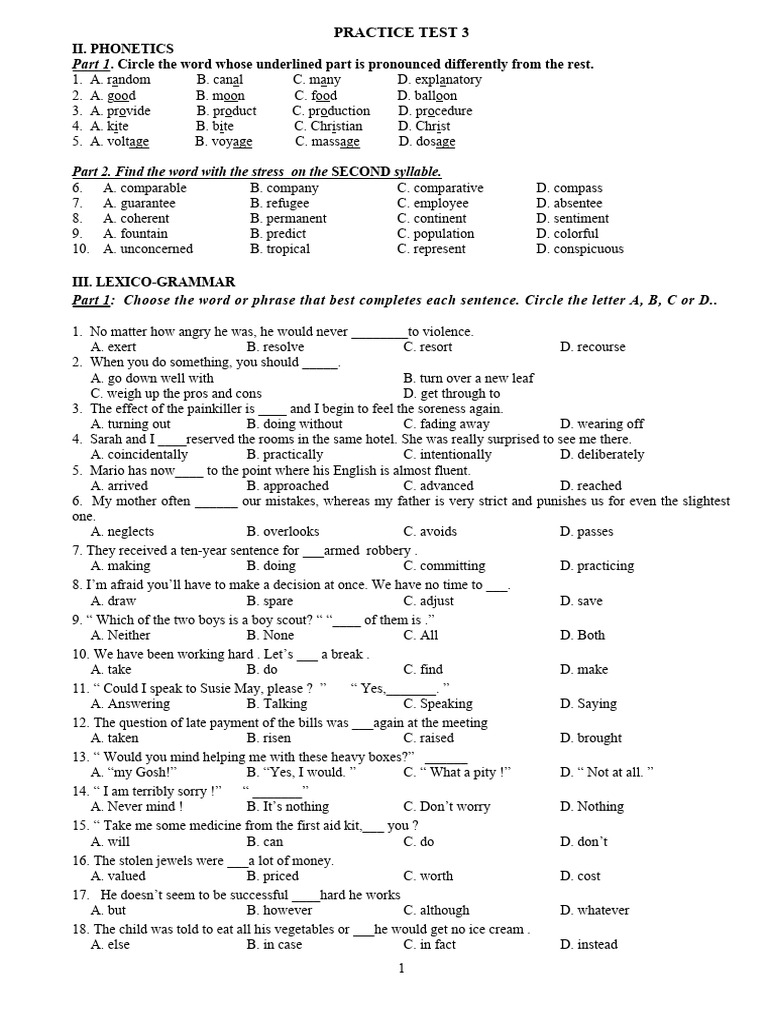Practice Test 3 | PDF | Plants | Acorn