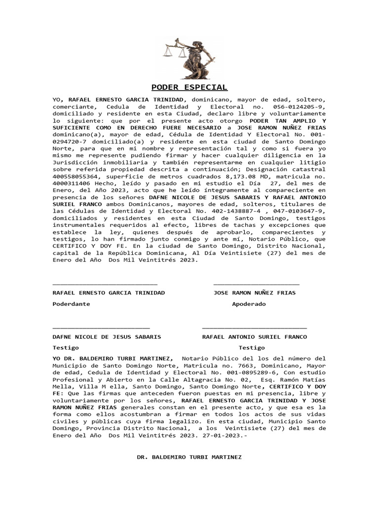 Jose Ramon Poder de Tierra | PDF | República Dominicana | Documento de identidad