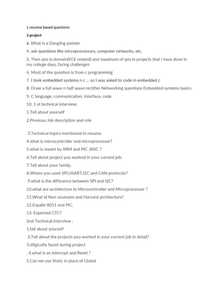Embedded Systems Interview Questions Guide | PDF | C++ | Pointer ...
