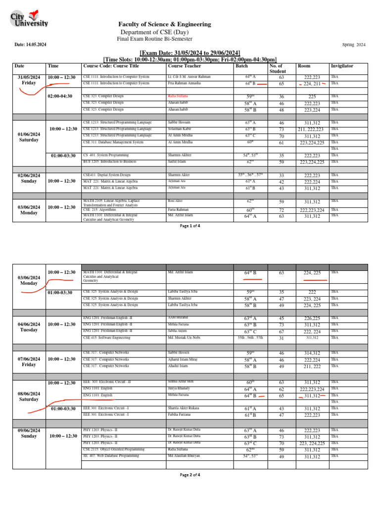 Published_Final_Exam_routine_day_Spring_2024 | Download Free PDF | Mathematical Analysis ...