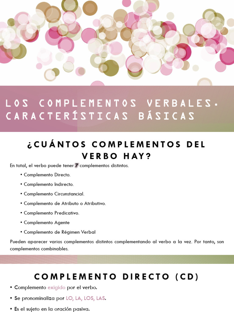 Características Básicas de Los Complementos Verbales | PDF | Verbo | Objeto (gramática)
