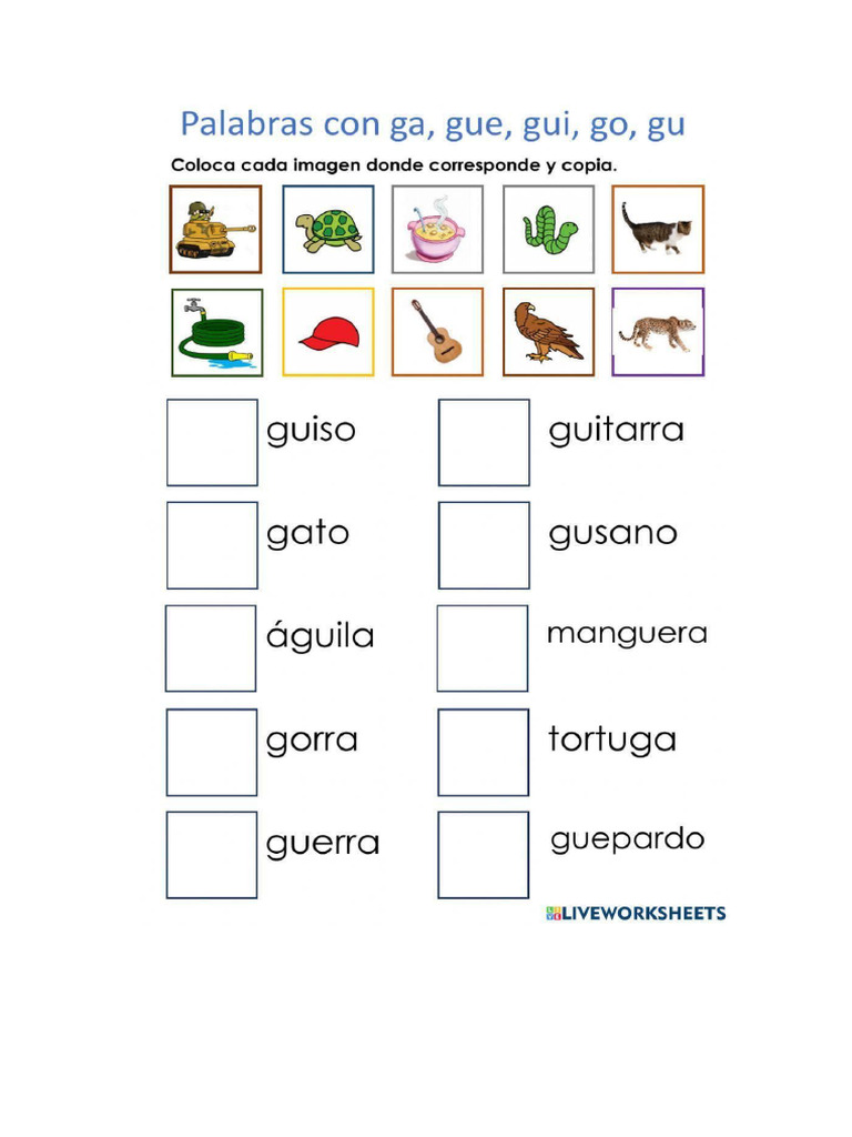 Palabras Con Ga, Gue, Gui, Go, Gu | PDF