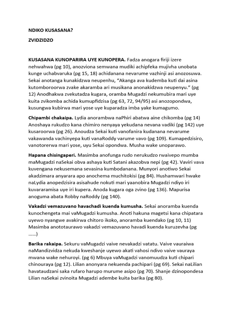 NDIKO KUSASANA Zvidzidzo | PDF