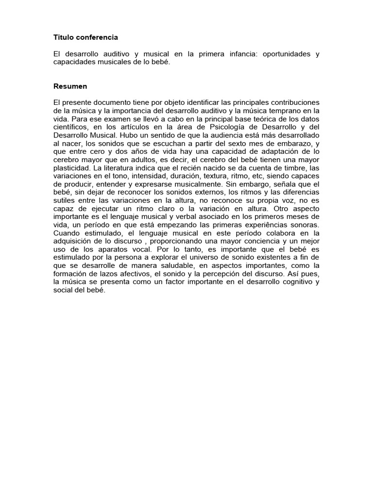Desarrollo musical en la infancia temprana | PDF | Sonido | Ritmo