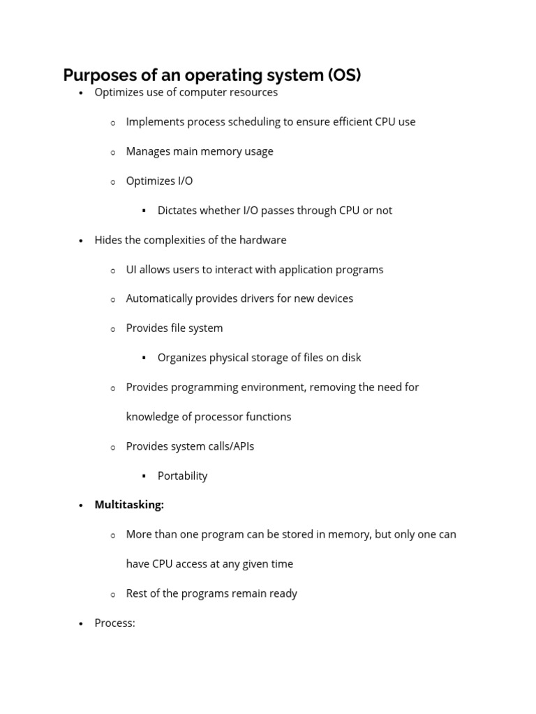 Purposes of An Operating System | PDF | Scheduling (Computing) | Process (Computing)