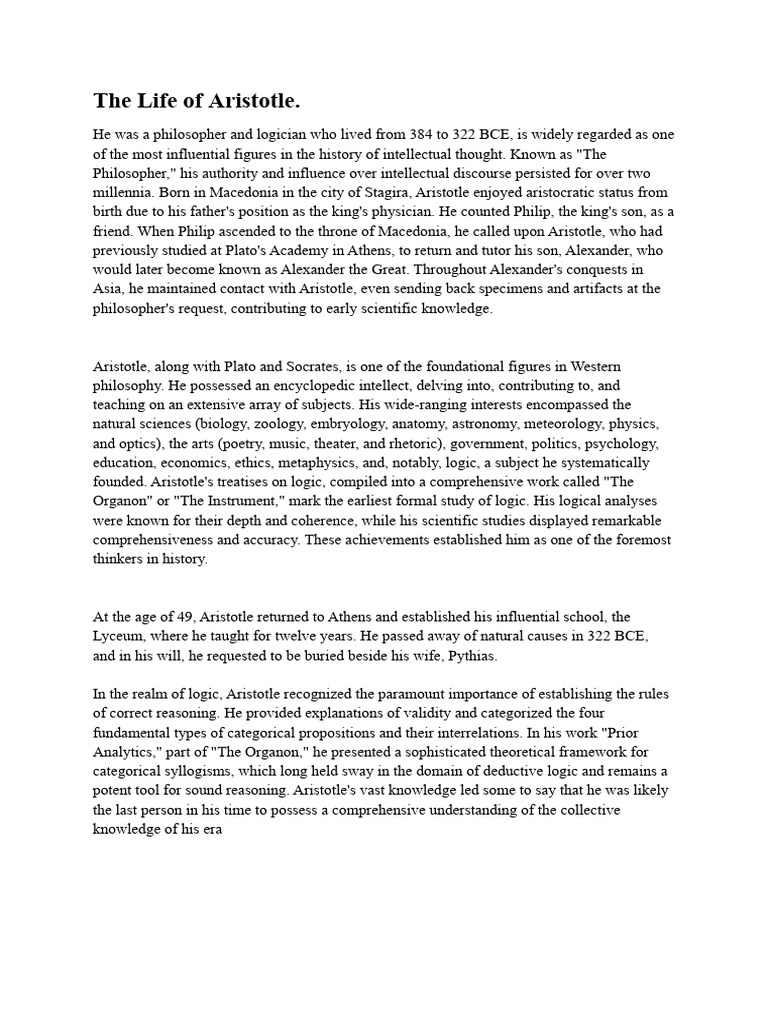 The Life of Aristotle | PDF | Aristotle | Logic
