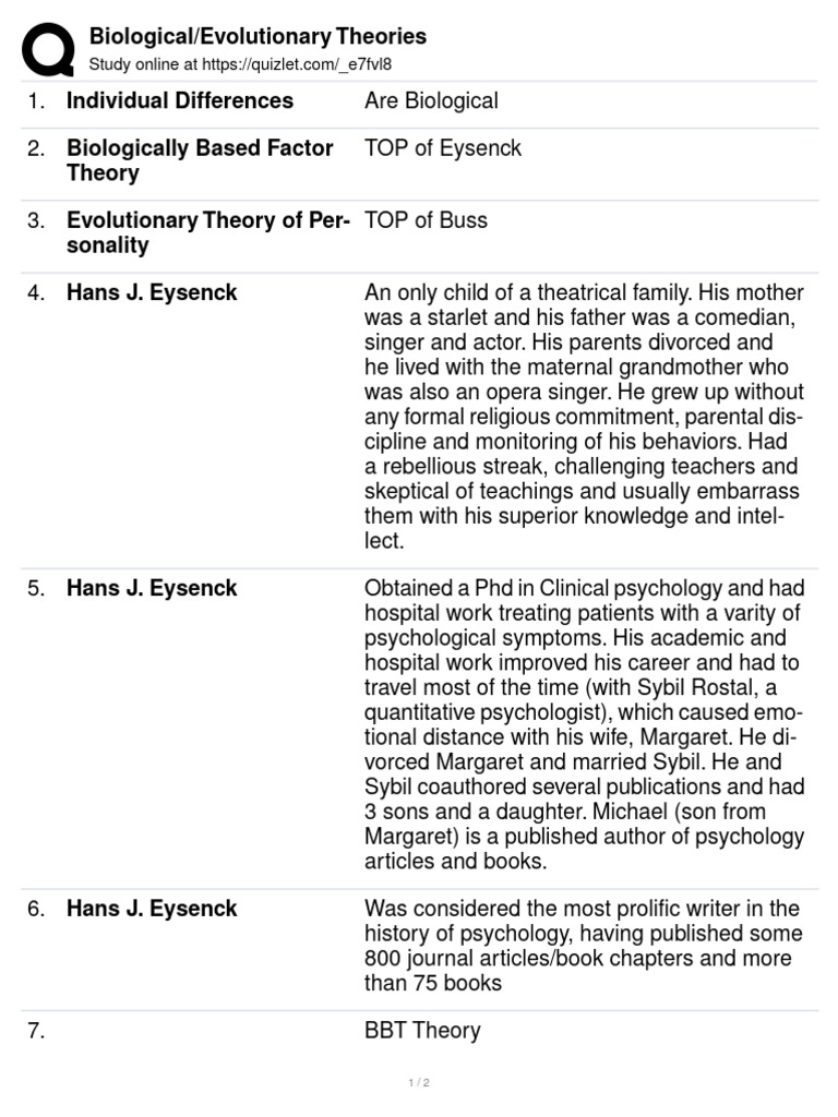 Biological/Evolutionary Theories | PDF | Psychology | Extraversion And Introversion