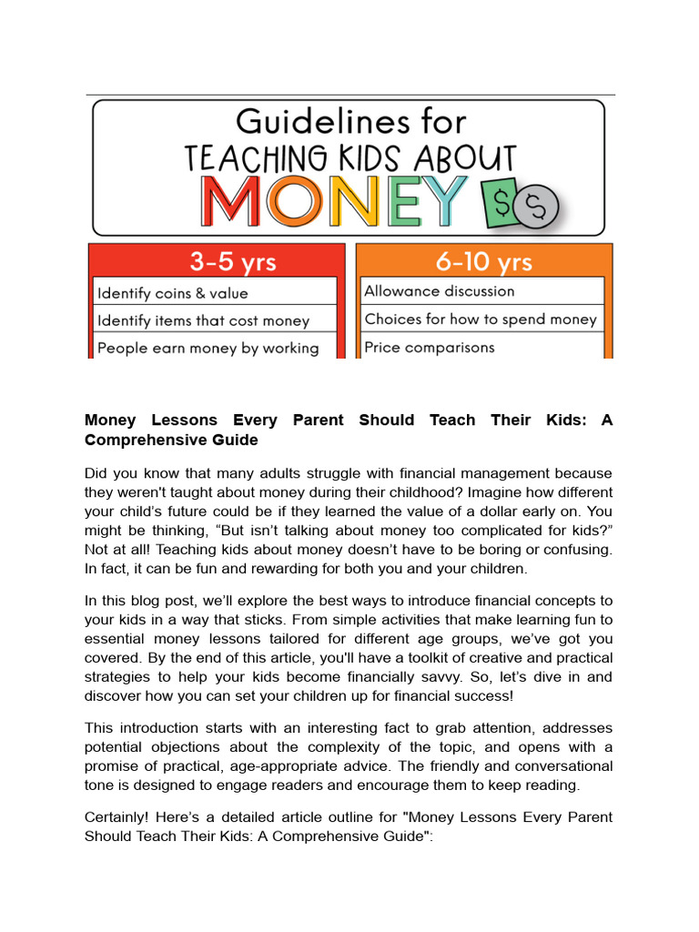 Money Lessons Every Parent Should Teach Their Kids - A Comprehensive ...