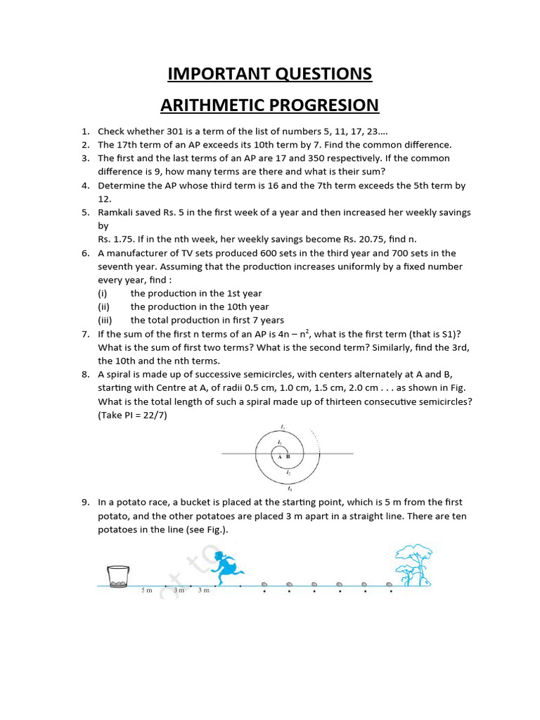 Important Questions Arithmetic Progresion | PDF