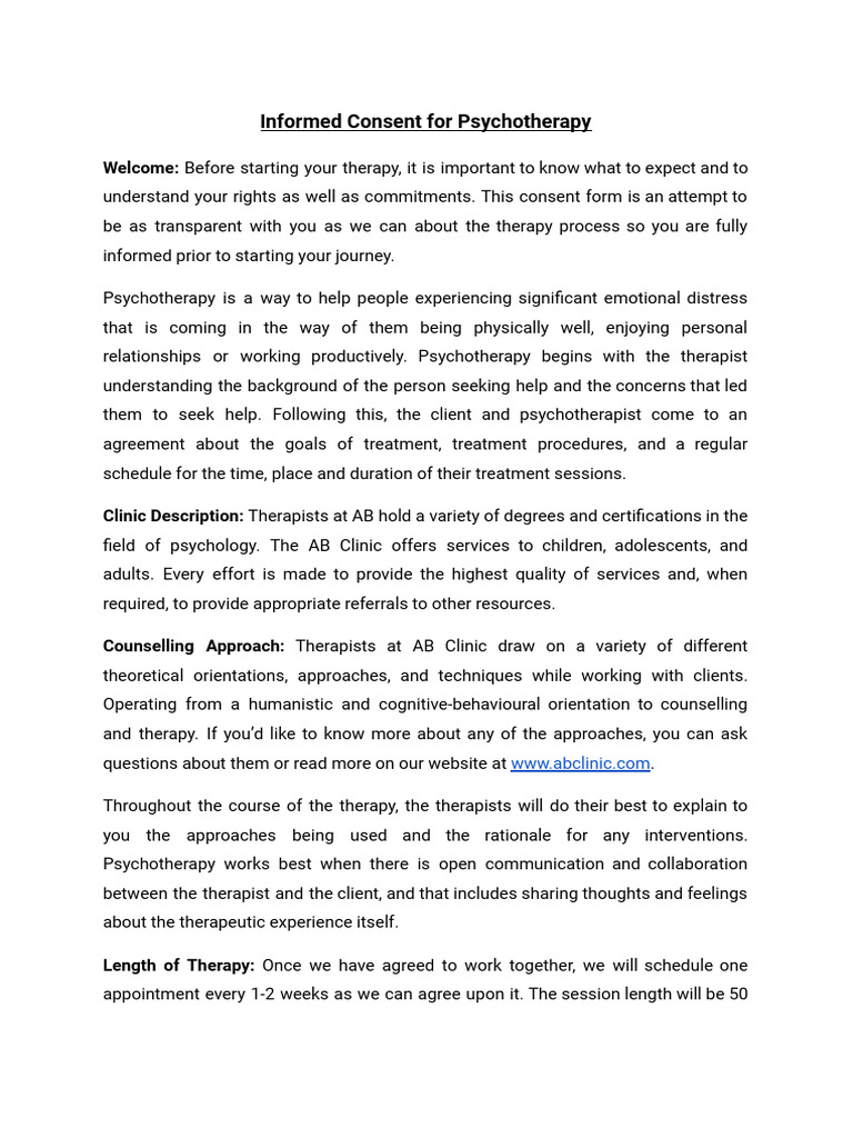 Informed Consent Atha (3!6!24) | Download Free PDF | Psychotherapy ...