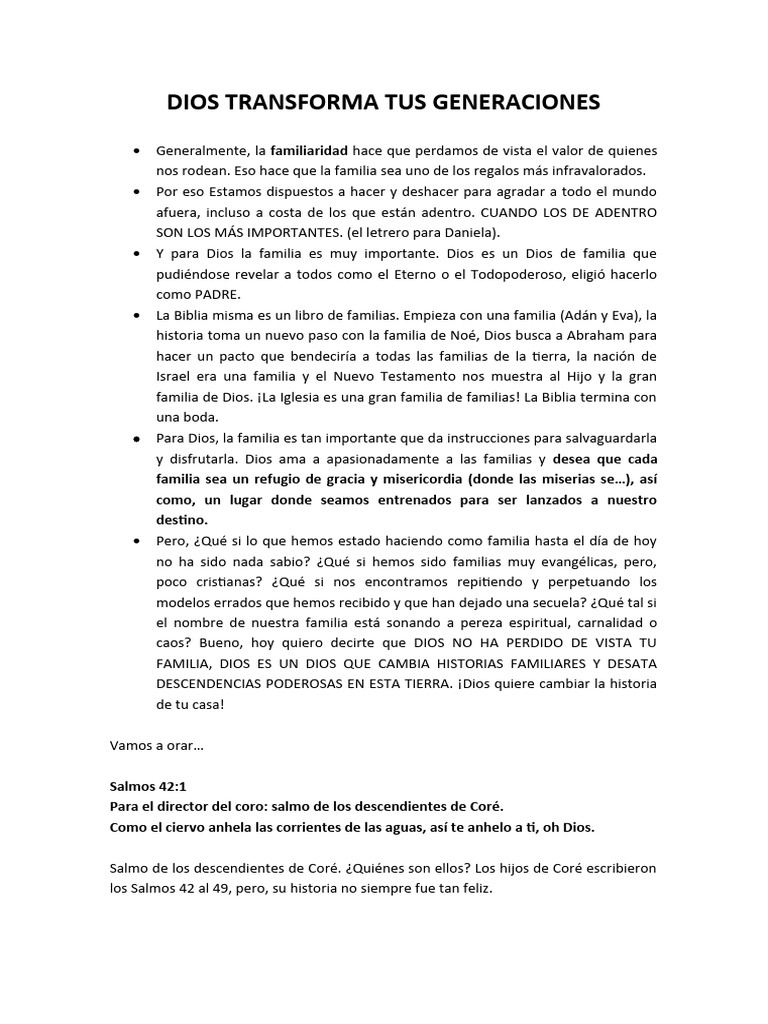Dios Transforma Tus Generaciones | PDF | David | Cristo (título)