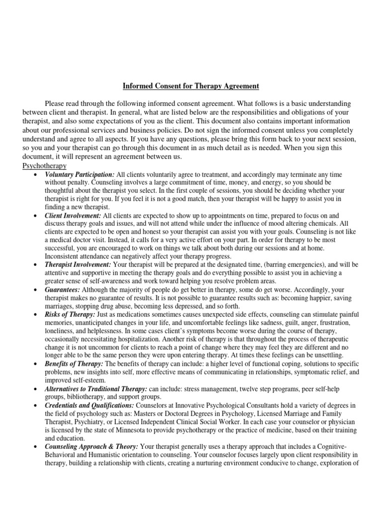 consent form | PDF | Psychotherapy | Confidentiality