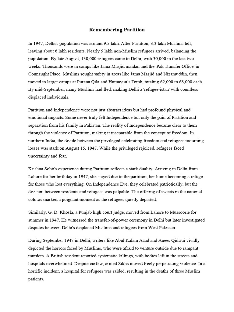 Remembering Partition | PDF | Partition Of India | Mahatma Gandhi