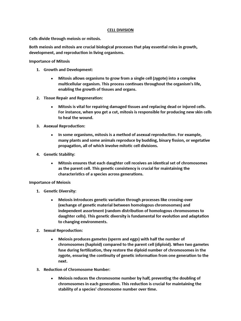 Cell Division | PDF | Meiosis | Mitosis
