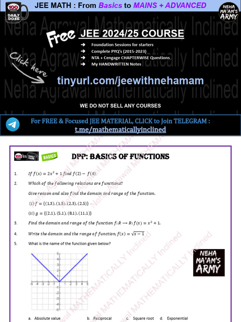 DPP Functions BASICS NEHA AGRAWAL - 231102 - 175956 | PDF | Function (Mathematics ...