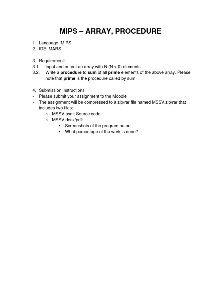 Assignment 3. MIPS - Array, Procedure | PDF Assignment 3. MIPS - Array, Procedure | PDF