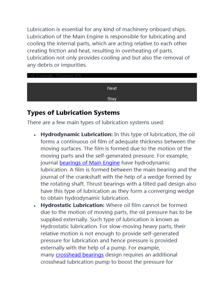 Lubrication Is Essential For Any Kind of Machinery Onboard Ships | PDF ...
