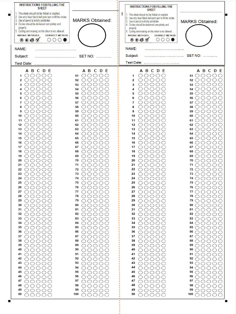 100 Questions OMR Sheet | PDF