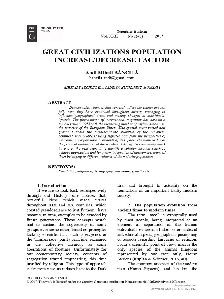 Great Civilizations Population Increase Decrease Factor | PDF | Human ...