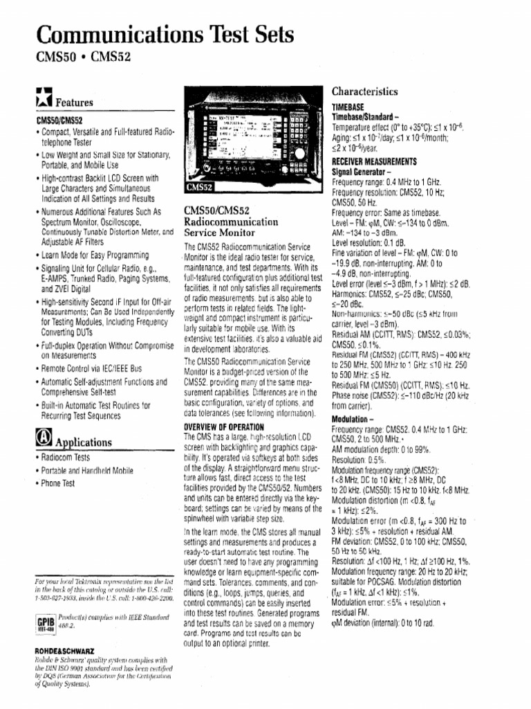 Rohde & Schwarz CMS50 | PDF | Frequency Modulation | Bandwidth (Signal ...