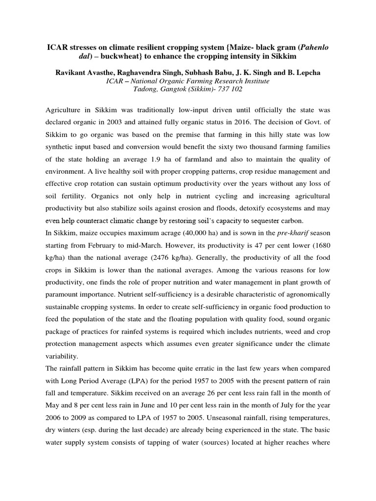 Climate Resilient Cropping in Sikkim | PDF | Agriculture | Crop Rotation