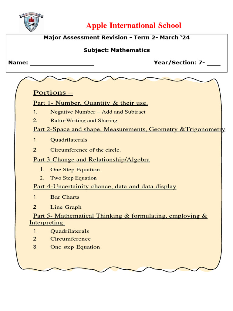 Year 7_Math Revision Worksheet MA2_ 2024 | Download Free PDF | Triangle ...