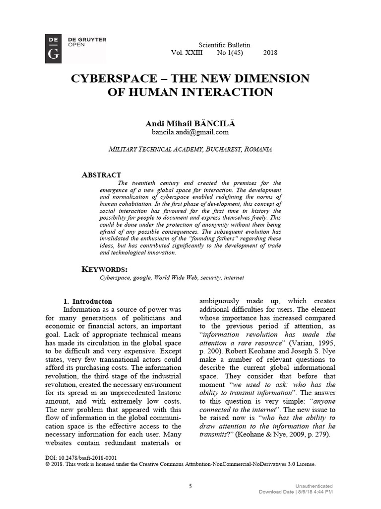 (Scientific Bulletin) Cyberspace - The New Dimension of Human Interaction | PDF | Internet ...