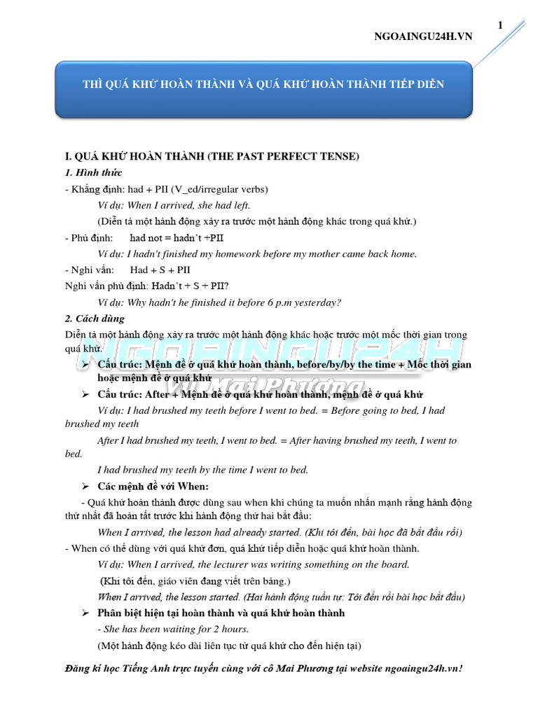 Thì QKHT & QKHTTD | PDF