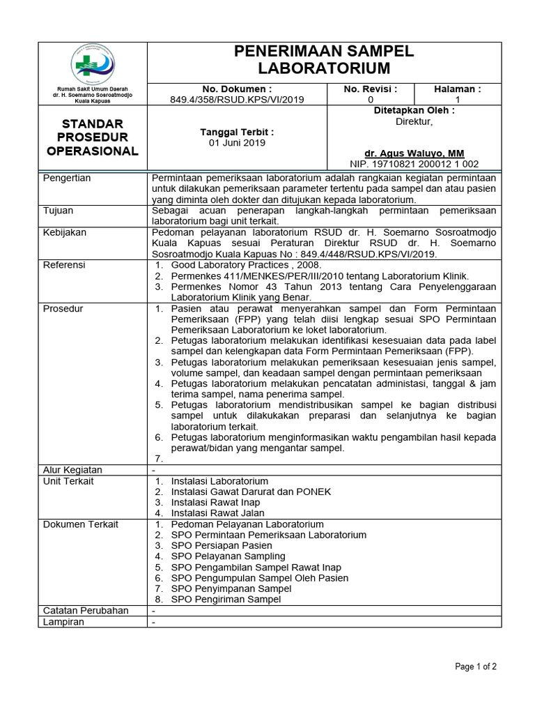 Ok Spo Penerimaan Sampel Lab | PDF