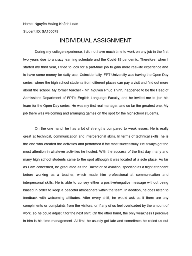 MGT103 - INDIVIDUAL ASSIGNMENT - SA150079 - Nguyen Hoang Khanh Loan ...