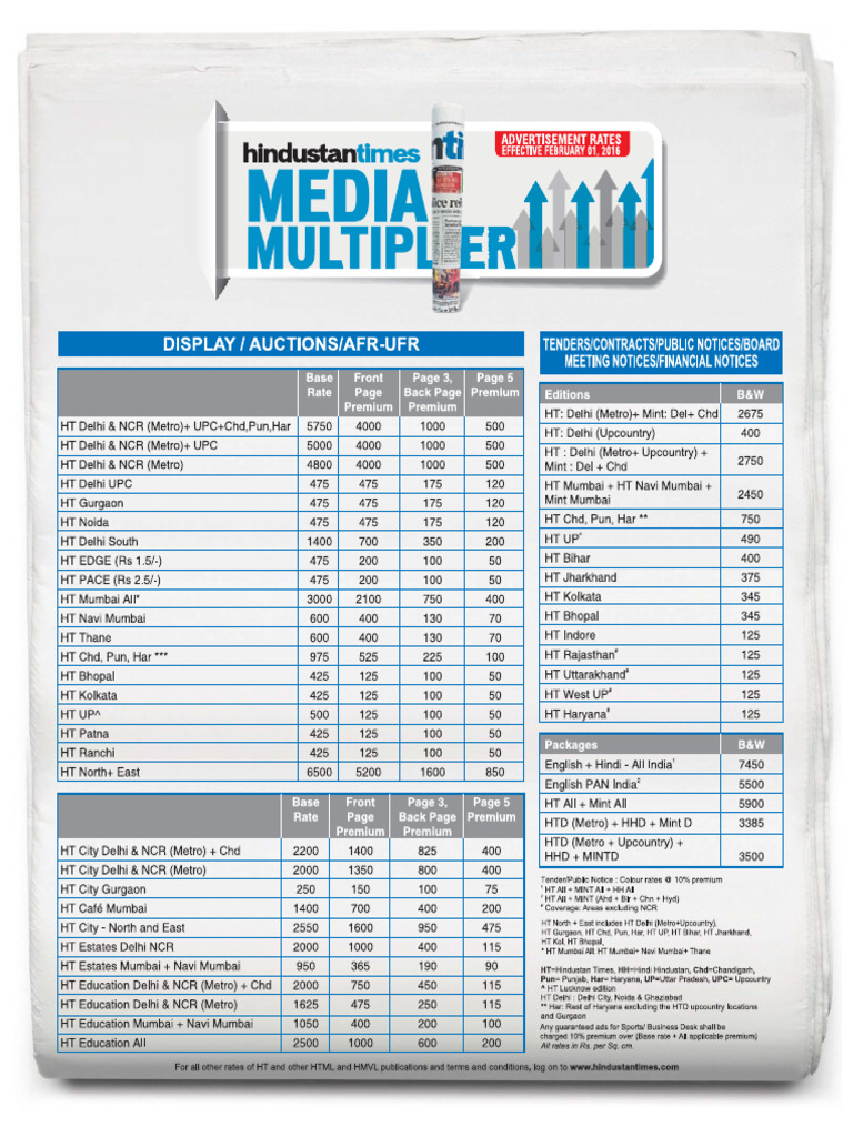 Rate Card 1st Feb16-HT | PDF