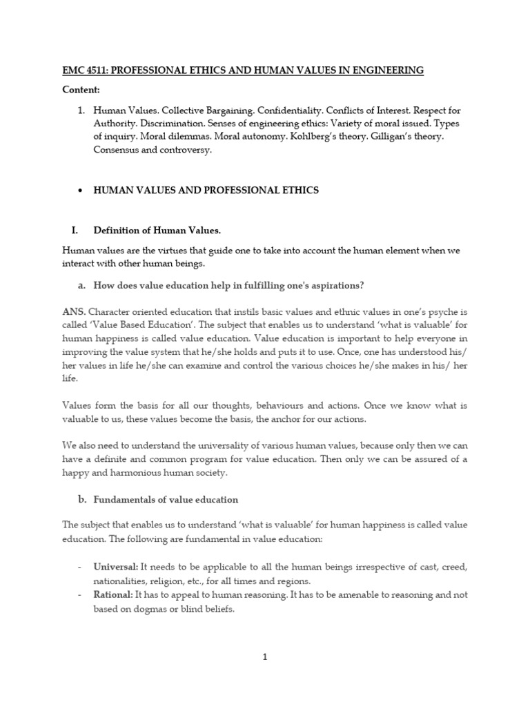 Human Values Ethical Practises in Engineering | PDF | Morality | Social ...