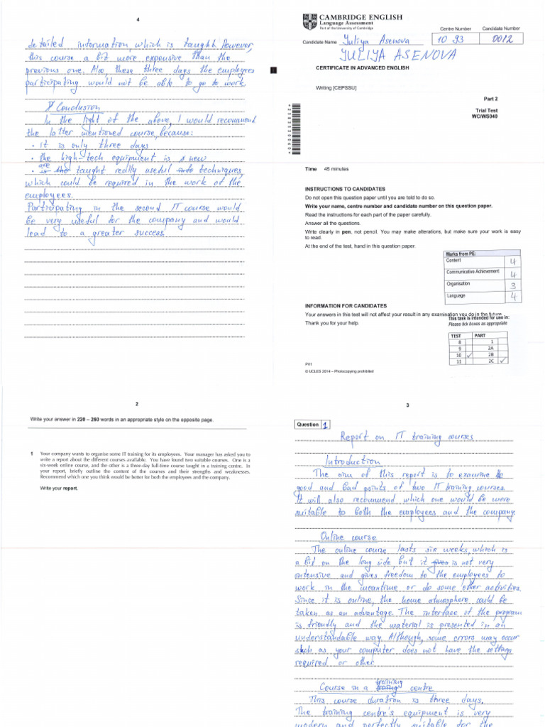 Cambridge English Advanced Sample Paper 3 Writing Sample Answer Part2c ...