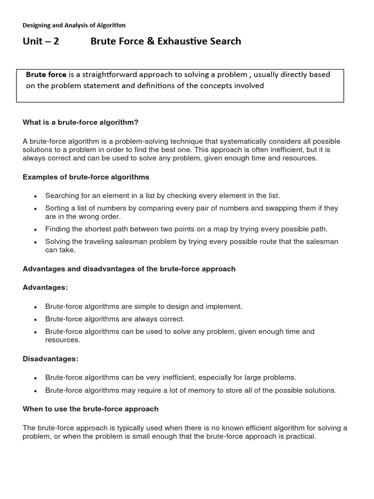 Designing And Analysis Of Algorithm Unit 2 Pdf Algorithms Computer Programming