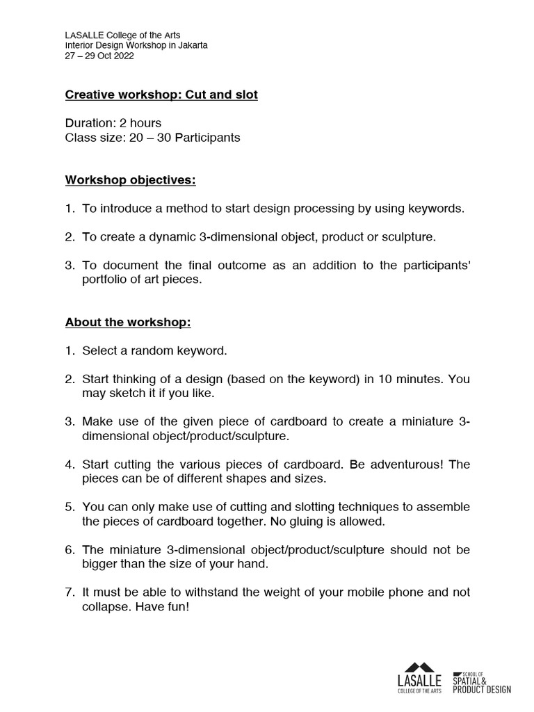 Cut and Slot Workshop Outline (ID) | PDF