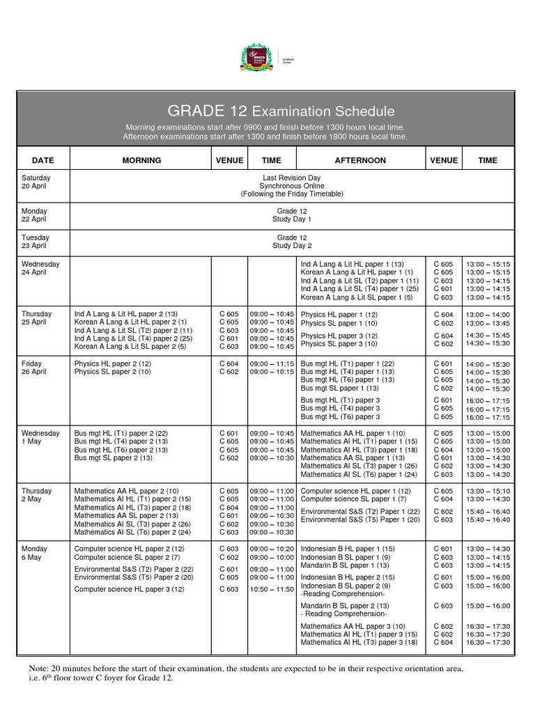 Grade 12 Exam Schedule 2024 | PDF | Teaching Methods & Materials ...