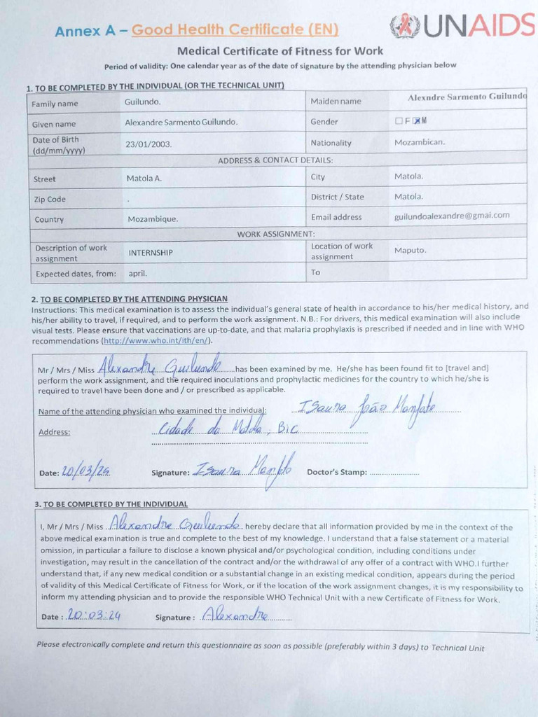 UNAIDS Health Certificate | PDF