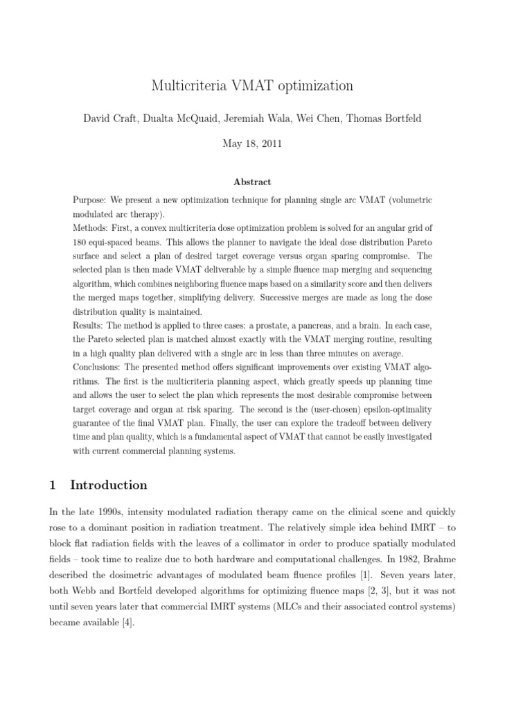 Multicriteria Vmat Optimization Download Free Pdf Radiation Therapy